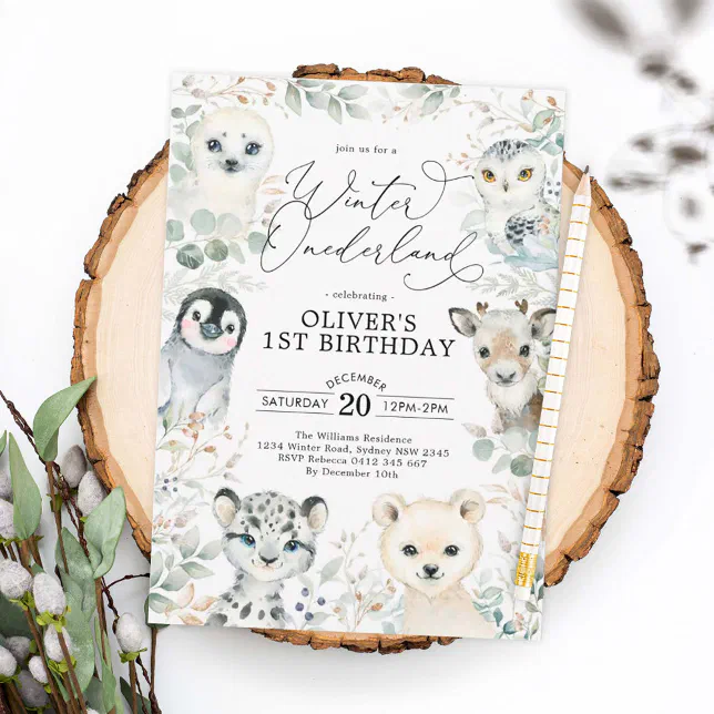 Chic Winter Arctic Animals Onederland 1st Birthday Invitation | Zazzle