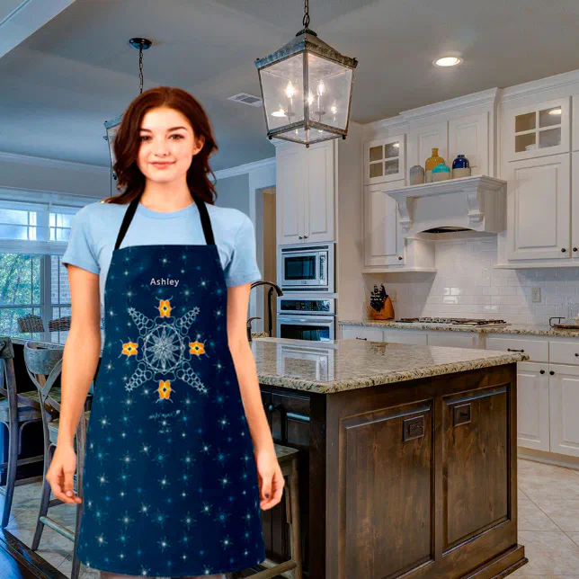 Chic Winter snowflake kiss muackS!!! Custom Text Apron | Zazzle