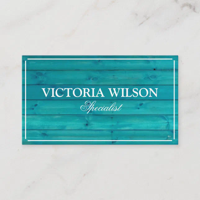 Chic wood blue turquoise and white business card | Zazzle