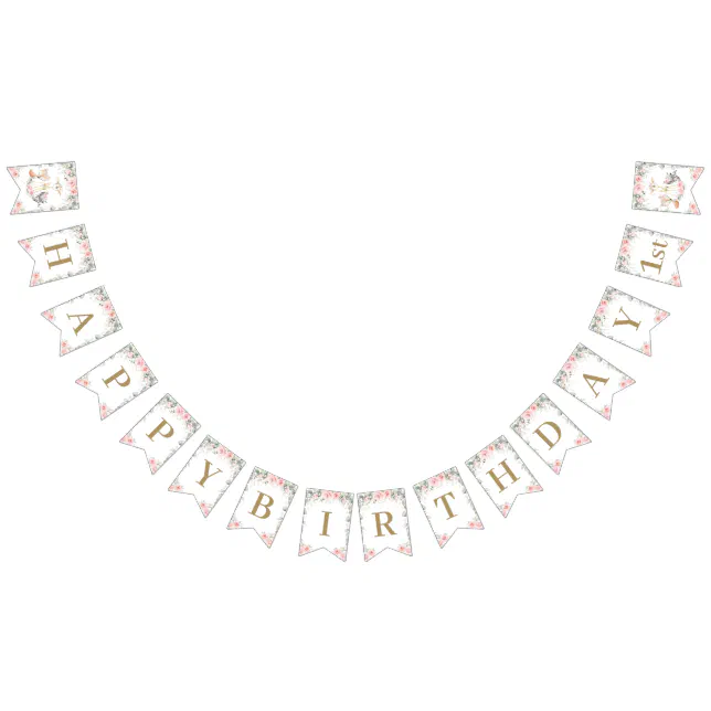 Chic Woodland Animals Blush Pink Floral Birthday Bunting Flags | Zazzle