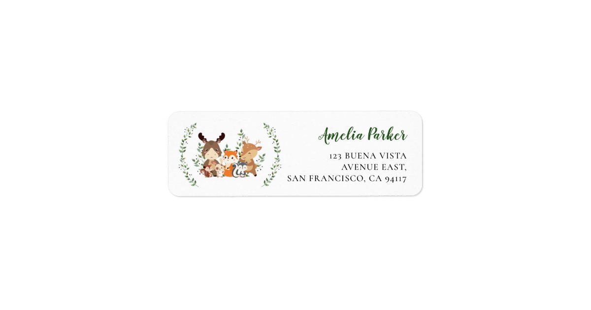 Chic Woodland Green Forest Animals Return Address Label | Zazzle