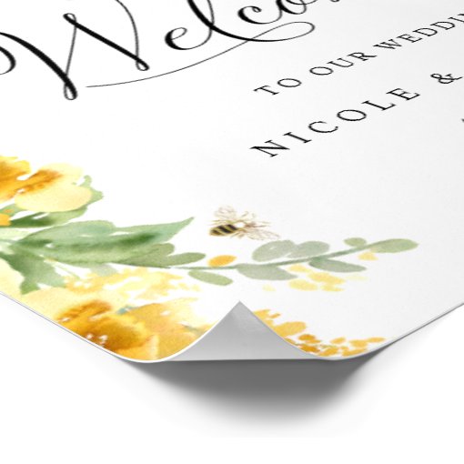 Chic Yellow Floral with Bees, Wedding Welcome Sign | Zazzle
