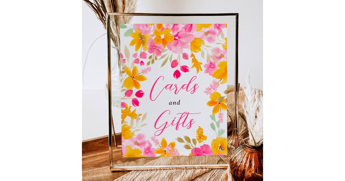 Chic yellow pink floral watercolor bridal sign | Zazzle