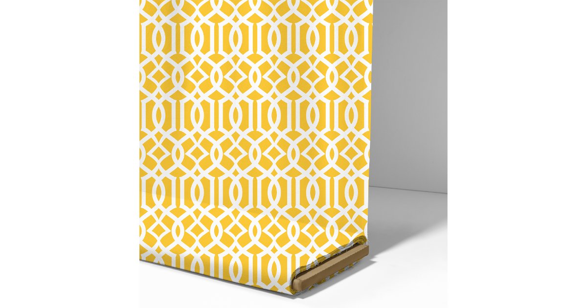Chic Yellow Trellis Lattice Pattern Fabric | Zazzle