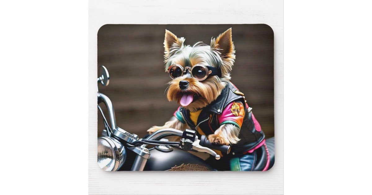 Chic Yorkie on a Motorcycle Mouse Pad | Zazzle