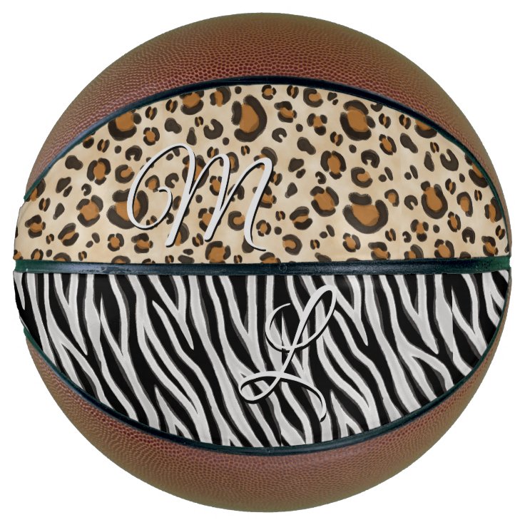 Chic Zebra Leopard Animal Print Girl's Initials Basketball | Zazzle
