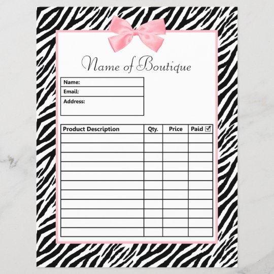 Chic Zebra Print Light True Pink Ribbon Order Form | Zazzle.com