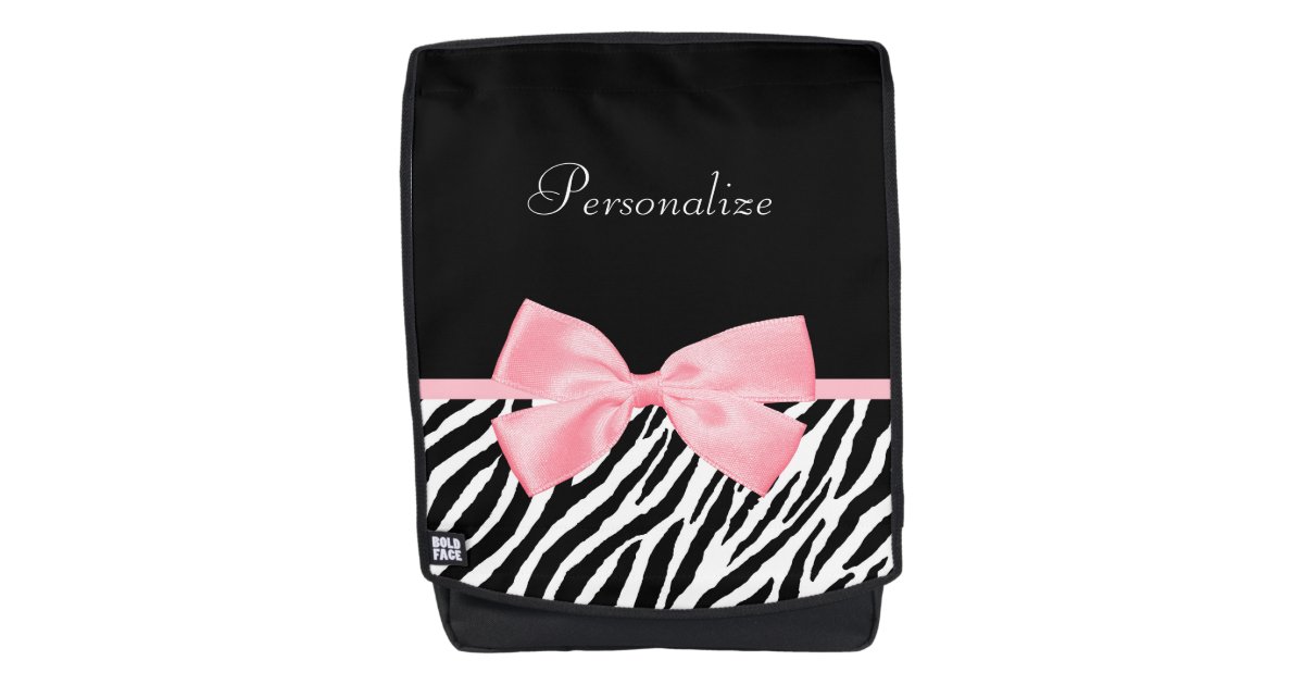 Chic Zebra Print Soft Girly Light Pink Ribbon Backpack | Zazzle