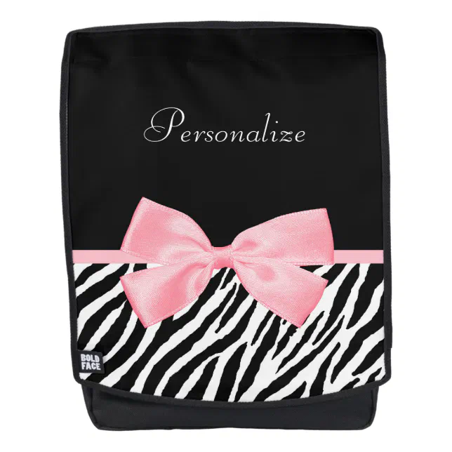 Chic Zebra Print Soft Girly Light Pink Ribbon Backpack | Zazzle