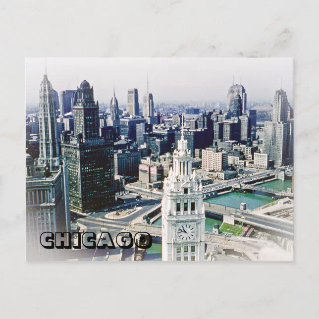 CHICAGO 1954 SKYLINE WEST FROM TRIBUNE TOWER PHOTO POSTCARD | Zazzle