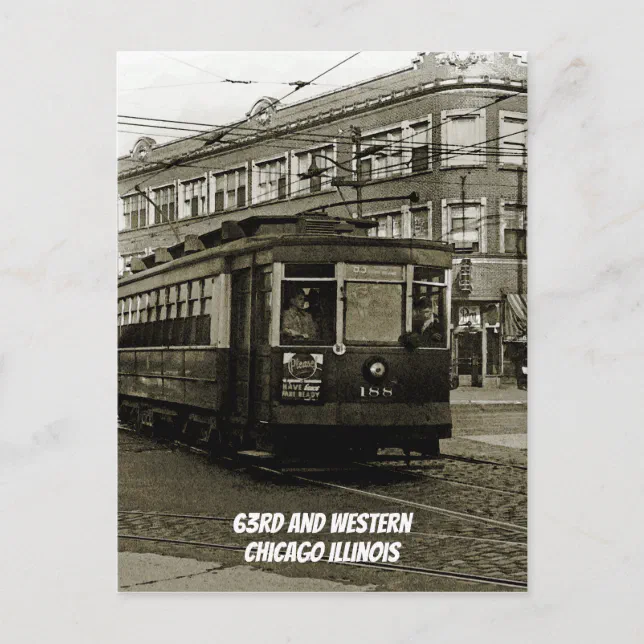 CHICAGO 63RD AND WESTERN 1952 TROLLEY ART SEPIA POSTCARD | Zazzle