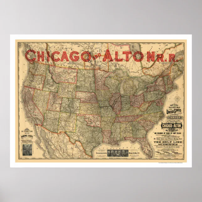 Chicago & Alton Railroad Map 1883 Poster | Zazzle