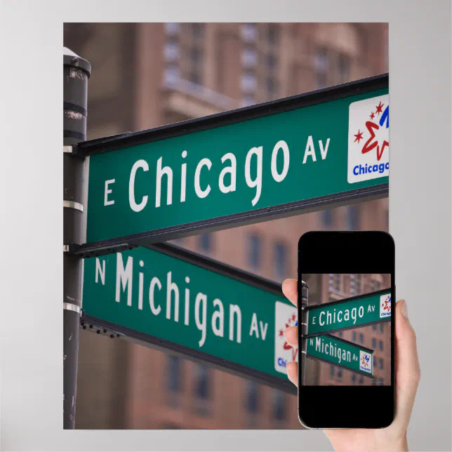 Chicago and Michigan Avenue signposts, Chicago, Poster | Zazzle