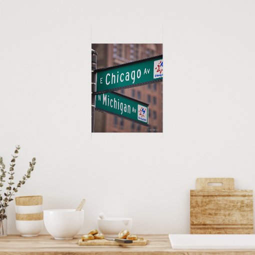Chicago and Michigan Avenue signposts, Chicago, Poster | Zazzle