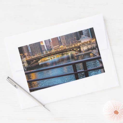 Chicago Bridges & Lights Rectangular Sticker | Zazzle