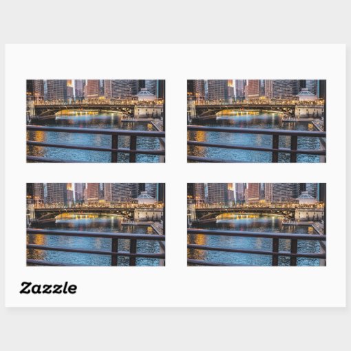 Chicago Bridges & Lights Rectangular Sticker | Zazzle