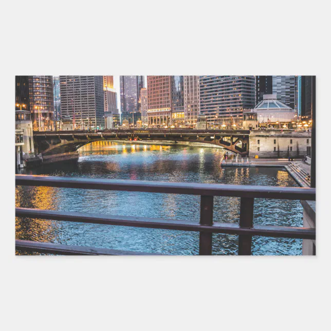 Chicago Bridges & Lights Rectangular Sticker | Zazzle
