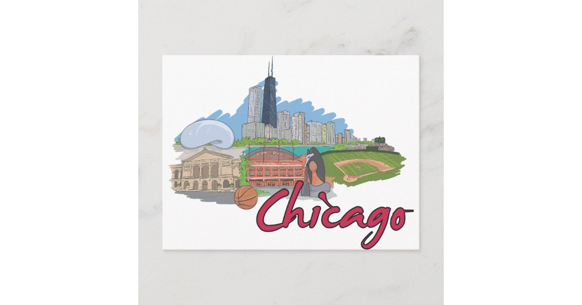 Chicago Cartoon Skyline Postcard | Zazzle