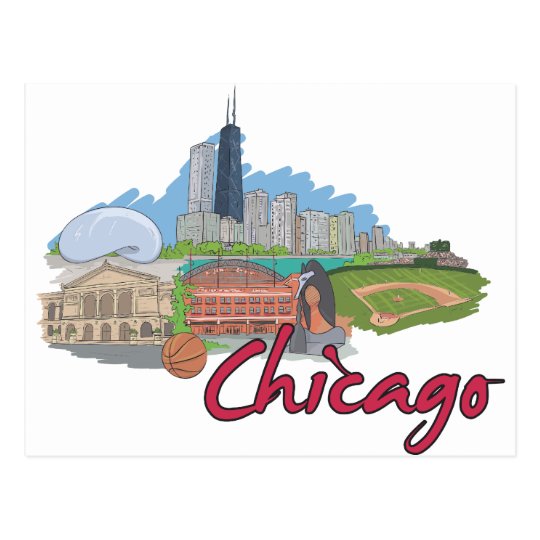 Chicago Cartoon Skyline Postcard | Zazzle.com