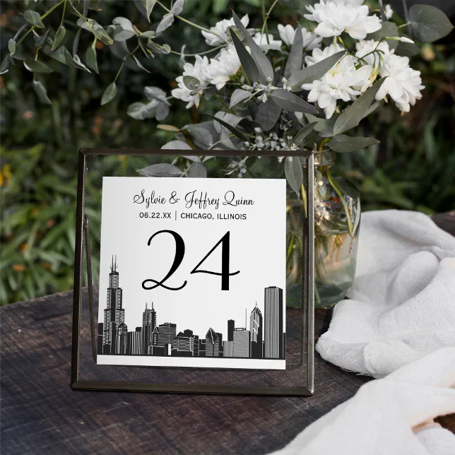 Chicago City Skyline Wedding Monogram Table Number | Zazzle