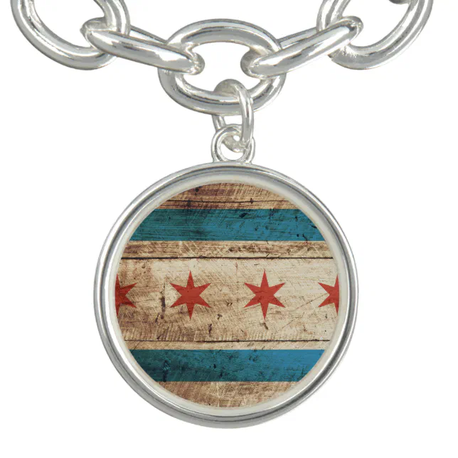 Chicago Flag on Old Wood Grain Bracelet | Zazzle