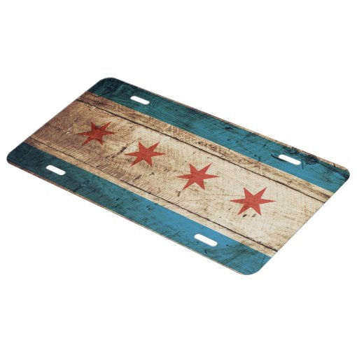 Chicago Flag on Old Wood Grain License Plate | Zazzle