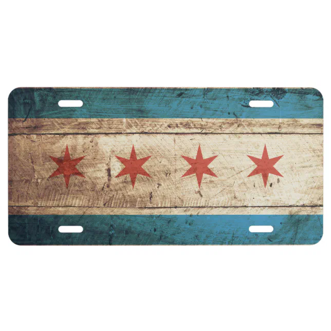 Chicago Flag on Old Wood Grain License Plate | Zazzle