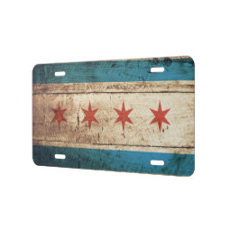 Chicago Flag on Old Wood Grain License Plate | Zazzle