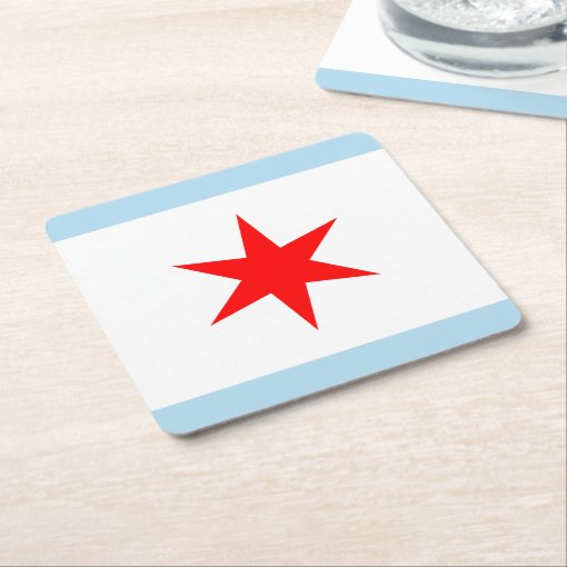 Chicago Flag Red Star Light Blue Stripes Square Paper Coaster | Zazzle