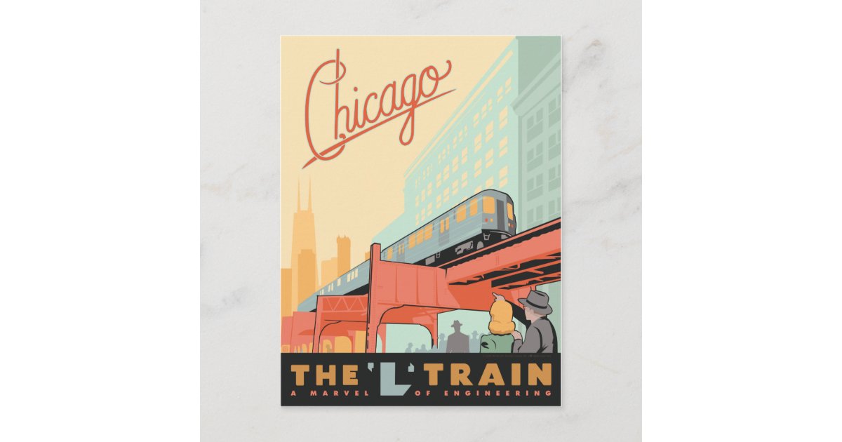 Chicago, IL - 'L' Train Postcard | Zazzle