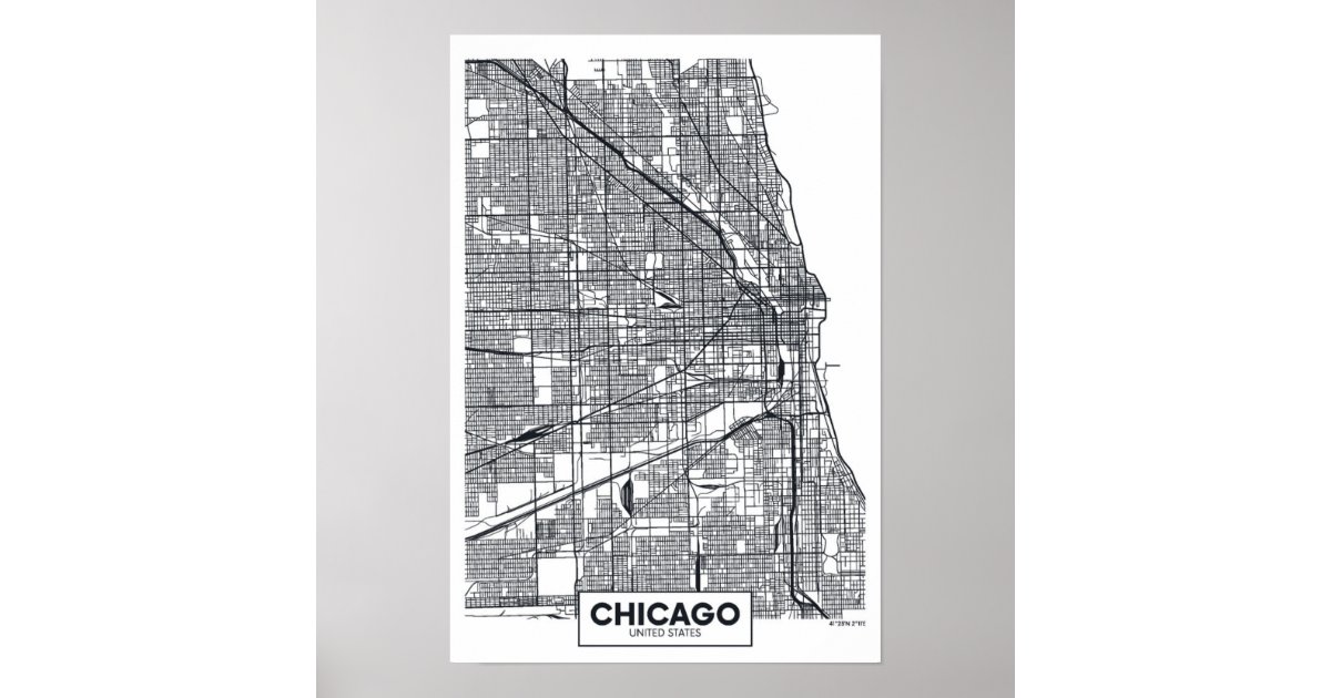 Chicago, Illinois | Black and White City Map Poster | Zazzle