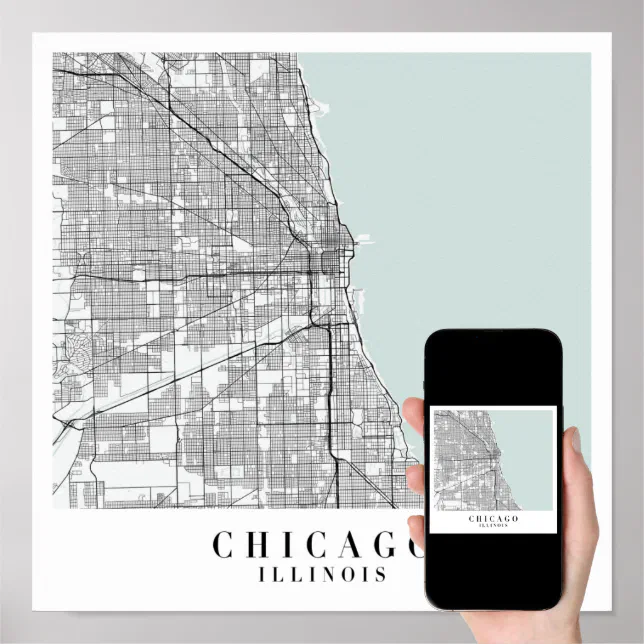 Chicago Illinois Blue Water Street Map Poster | Zazzle