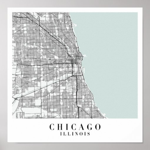 Chicago Illinois Blue Water Street Map Poster | Zazzle