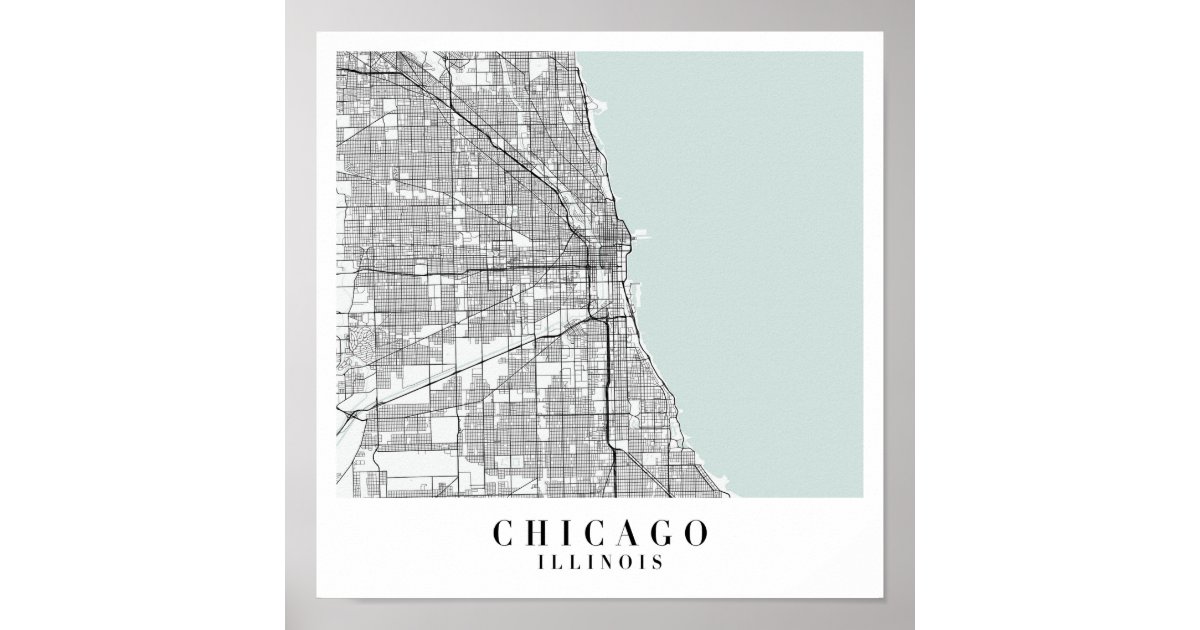 Chicago Illinois Blue Water Street Map Poster | Zazzle