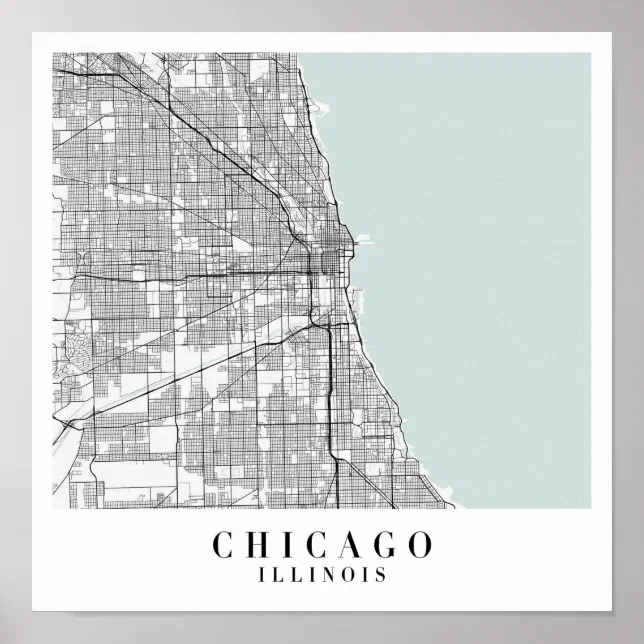 Chicago Illinois Blue Water Street Map Poster | Zazzle