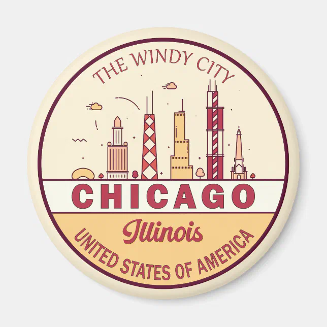 Chicago Illinois City Skyline Emblem Magnet | Zazzle