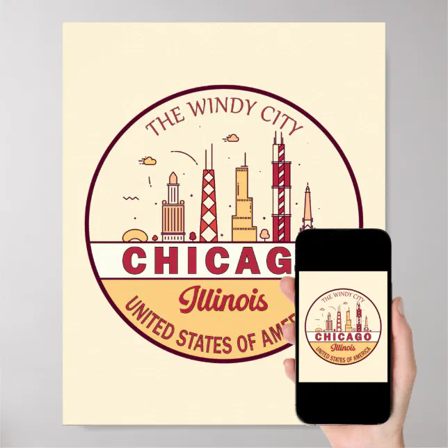 Chicago Illinois City Skyline Emblem Poster | Zazzle