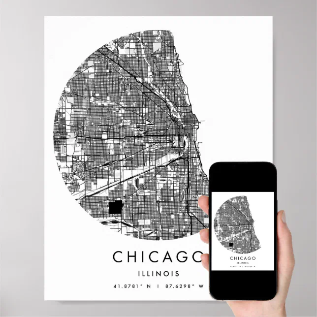 Chicago Illinois Minimal Modern Circle Street Map Poster | Zazzle