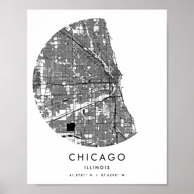 Chicago Illinois Minimal Modern Circle Street Map Poster | Zazzle