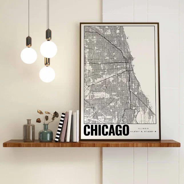 Chicago Illinois Minimalist Map Art Poster | Zazzle