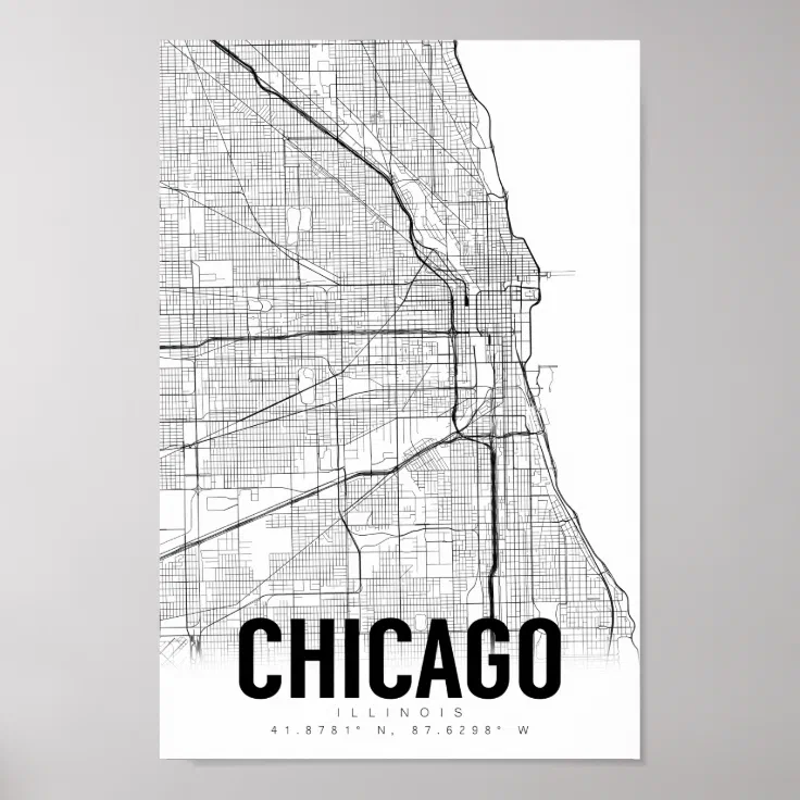 Chicago Illinois Minimalist Map Art Poster | Zazzle