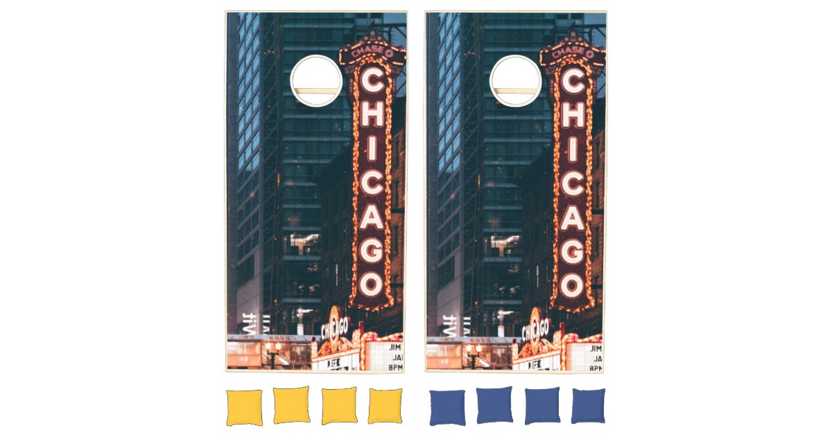 Chicago Illinois Neon Sign At Night Cornhole Set | Zazzle