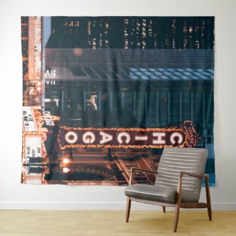 Chicago Illinois Neon Sign At Night Tapestry | Zazzle