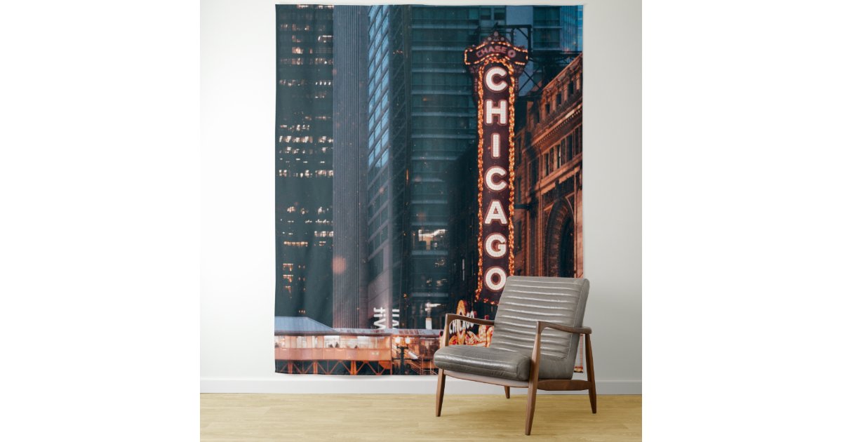 Chicago Illinois Neon Sign At Night Tapestry | Zazzle