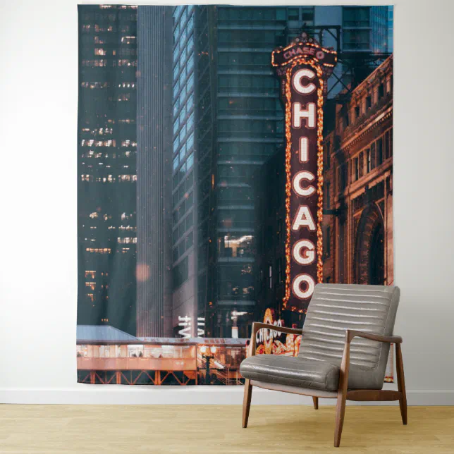 Chicago Illinois Neon Sign At Night Tapestry | Zazzle