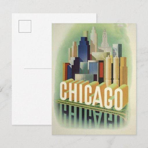 Chicago Illinois Retro Vintage Travel Poster Postcard | Zazzle