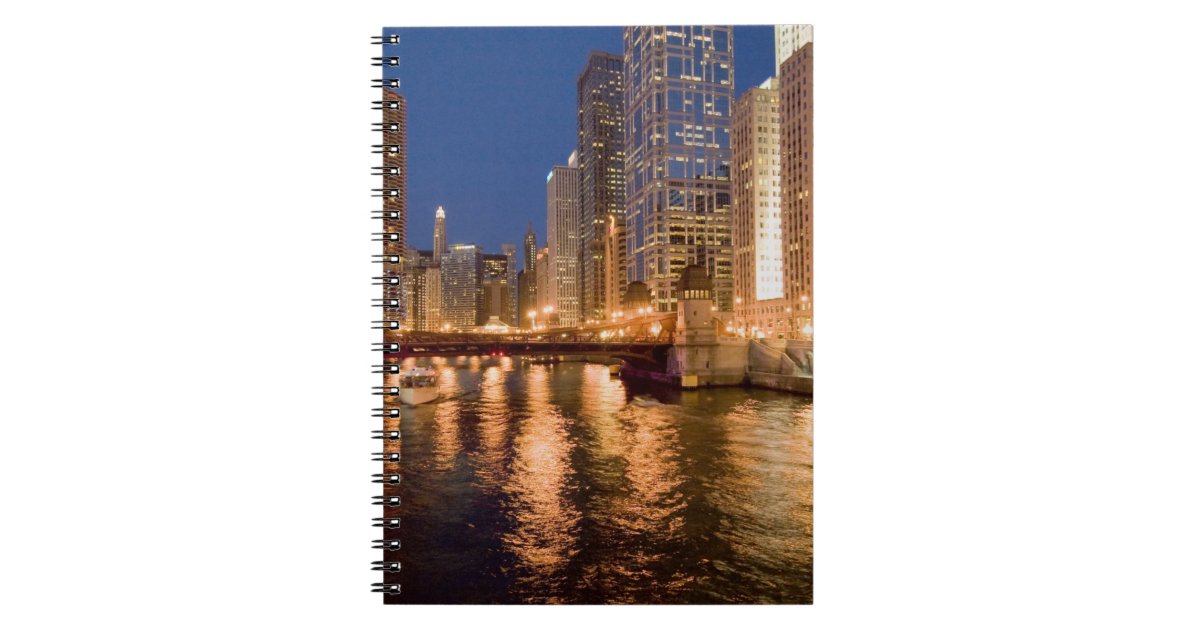 Chicago, Illinois, Skyline and Chicago River at 2 Notebook | Zazzle
