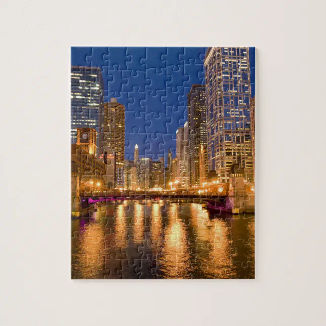 Chicago, Illinois, Skyline and Chicago River at Jigsaw Puzzle | Zazzle