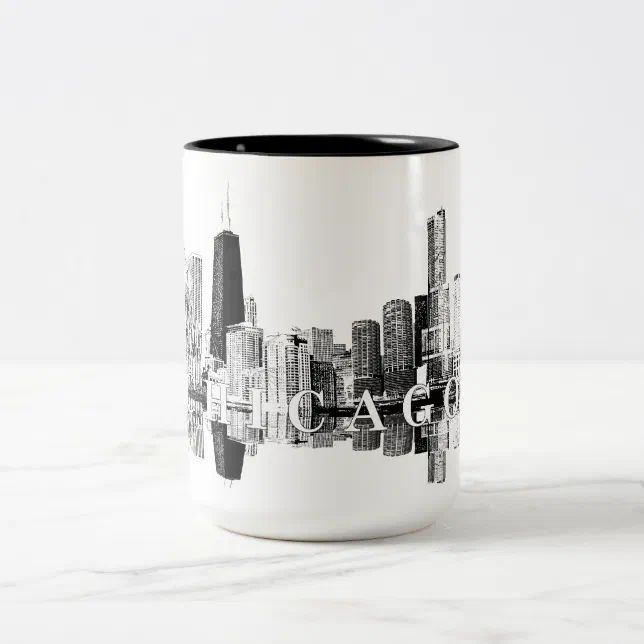 Chicago, Illinois skyline in black Two-Tone Coffee Mug | Zazzle