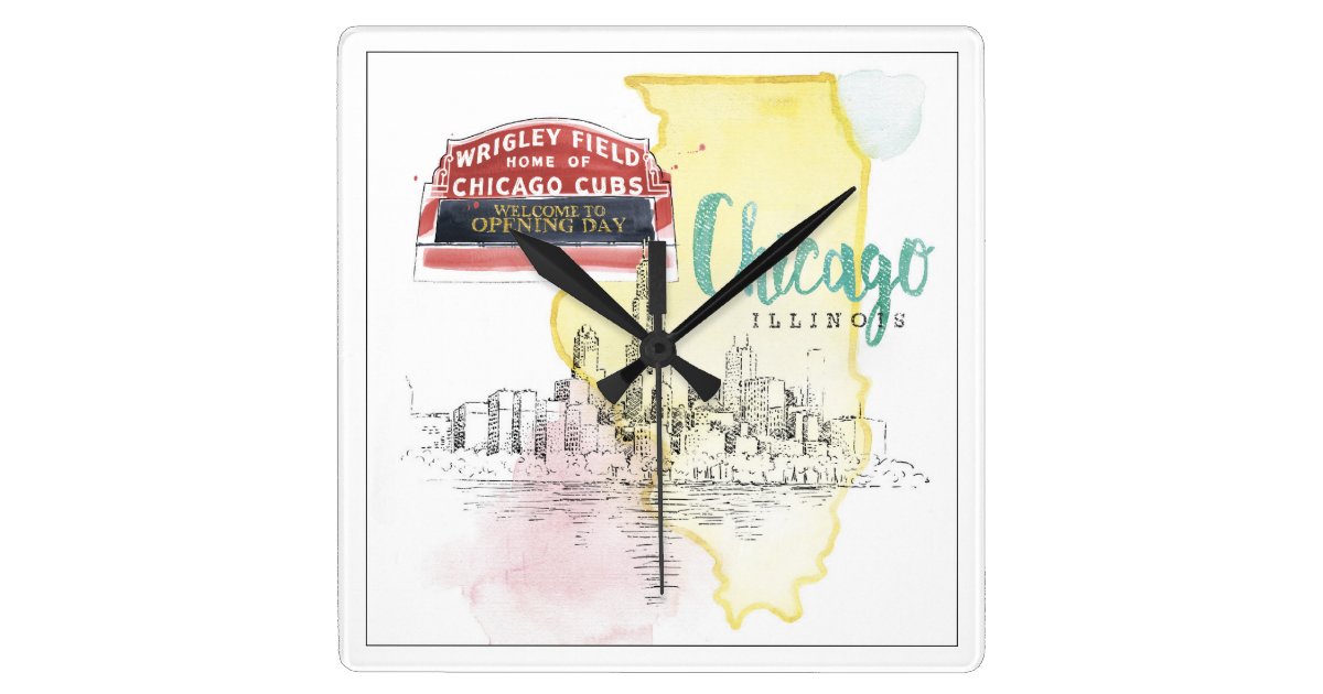 Chicago, Illinois | Watercolor Sketch Square Wall Clock | Zazzle.com